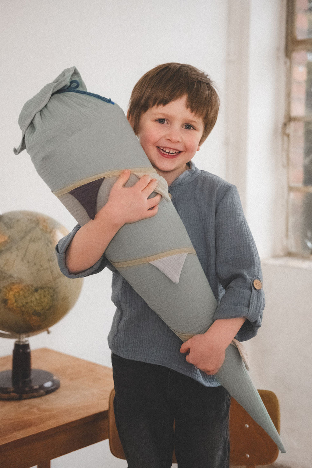 Mint muslin school cone with pennant chain